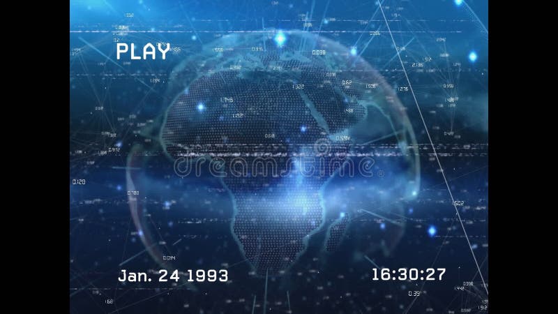 Animation of Interference Over Data Processing and Globe on Black Background Stock Footage ...