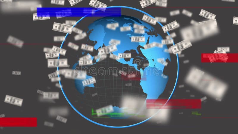 Animation of Interference Over Dollar Bills and Globe on Black ...