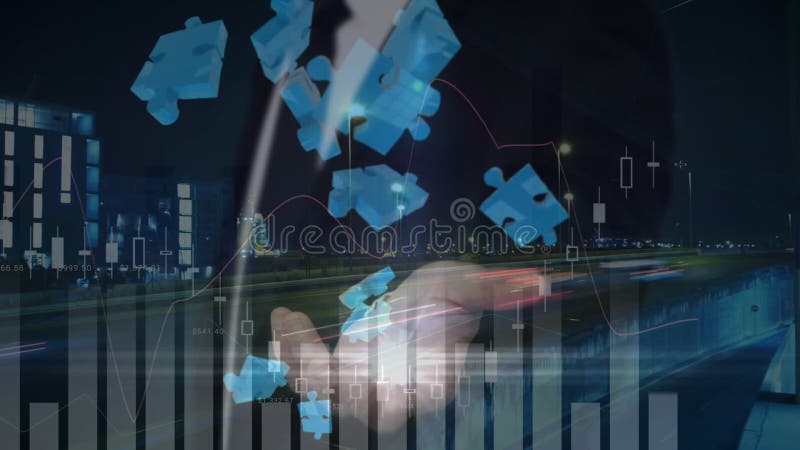 Animation of Jigsaw Pieces Over Businessman Using Interface and Data ...