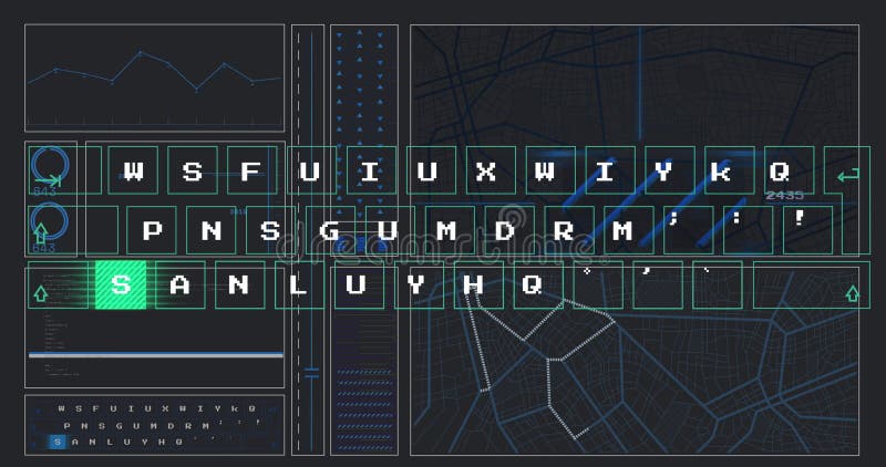 Animation of Keyboard Layout Over Data Graphs and Network Map in ...