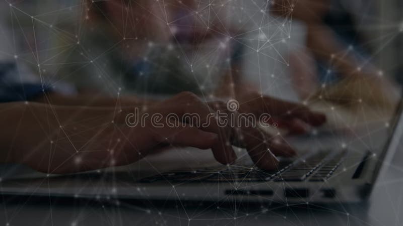 Animation of Kids Using Laptops Over a Web of Connected Dots in the ...