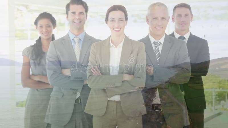 Animation of Landscape Over Diverse Business People Stock Footage ...