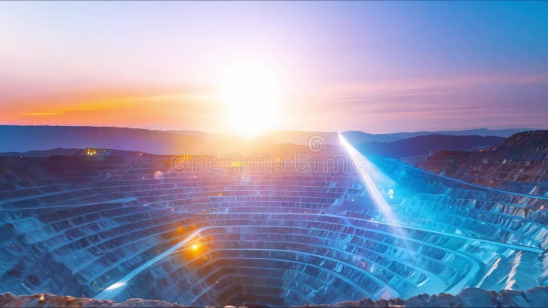 Animation of a Large Open-pit Mine at Sunset. the Sky is Ablaze with ...