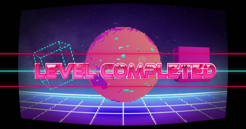 Animation of Level Completed Over Shapes and Grid on Screen Stock Video ...