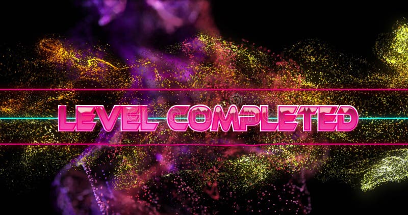 Animation of Level Completed Text Banner Over Golden and Purple Digital ...