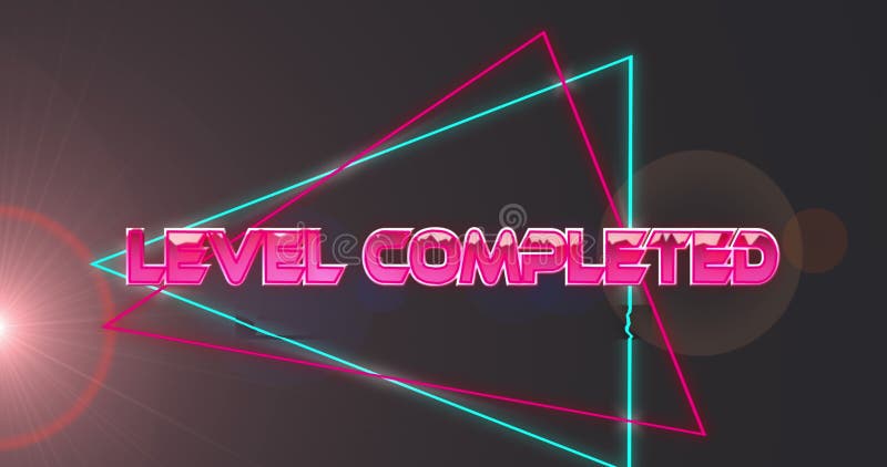 Animation of Level Completed Text and Shapes Over Light Spots on Black ...