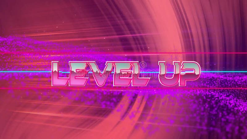 Animation Of Level Up Text And Dynamic Wave Pattern Over Abstract