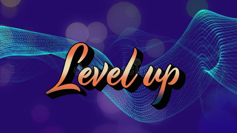 Animation of Level Up Text with Dynamic Waves and Lens Flares Over Blue ...