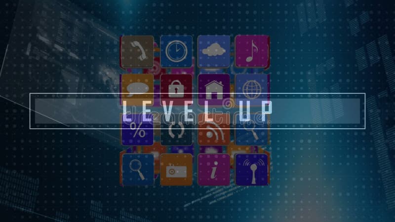 Animation of Level Up Text, Icons and Data Processing Stock Footage - Video of icon, sign: 266152456