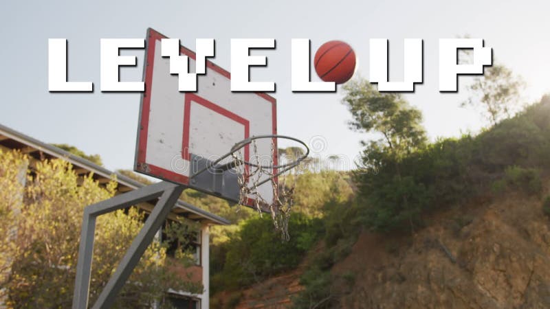 Animation of Level Up Text Over Ball Falling into Backet Stock Footage ...