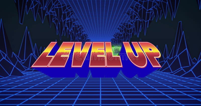 Animation of Level Up Text Over Blue Lines on Black Background Stock ...