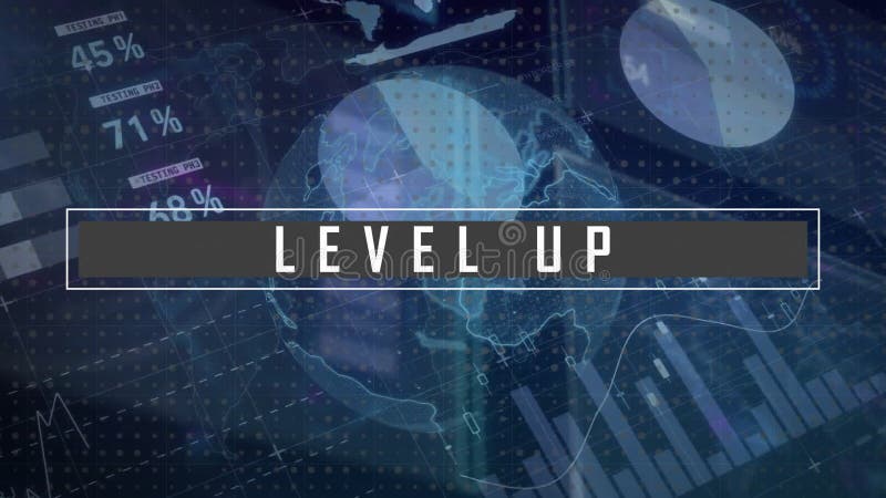 Animation of Level Up Text Over Infographic Interface and Globe Stock ...