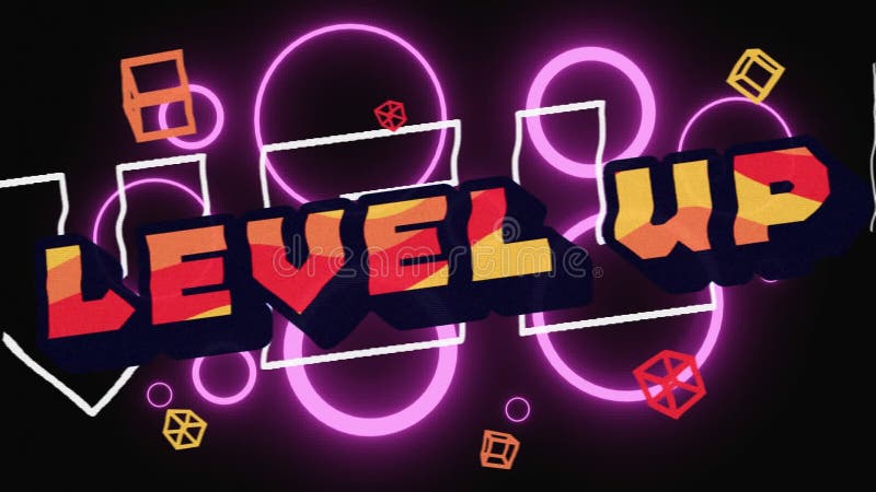 Animation of Level Up Text Over Neon Pattern on Black Background Stock ...