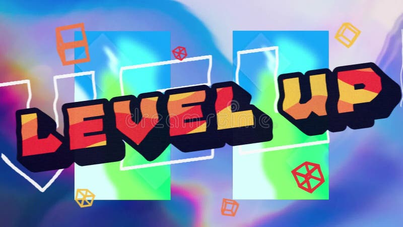 Animation of Level Up Text Over Neon Pattern on Blue Background Stock ...