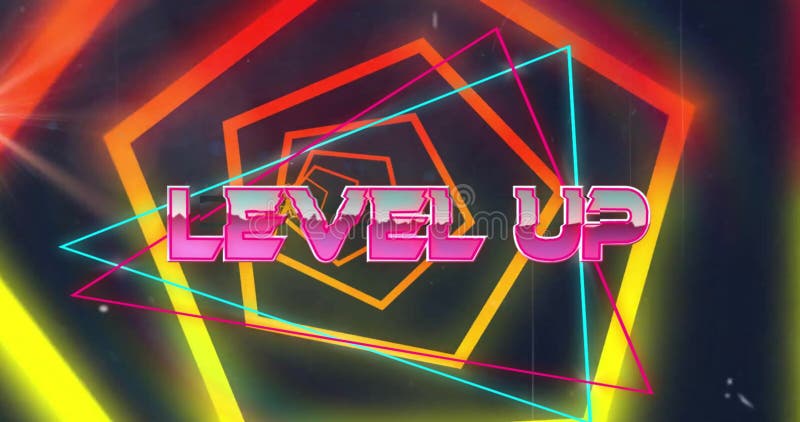 Animation of Level Up Text Over Neon Pattern Stock Video - Video of data, communication: 299176141