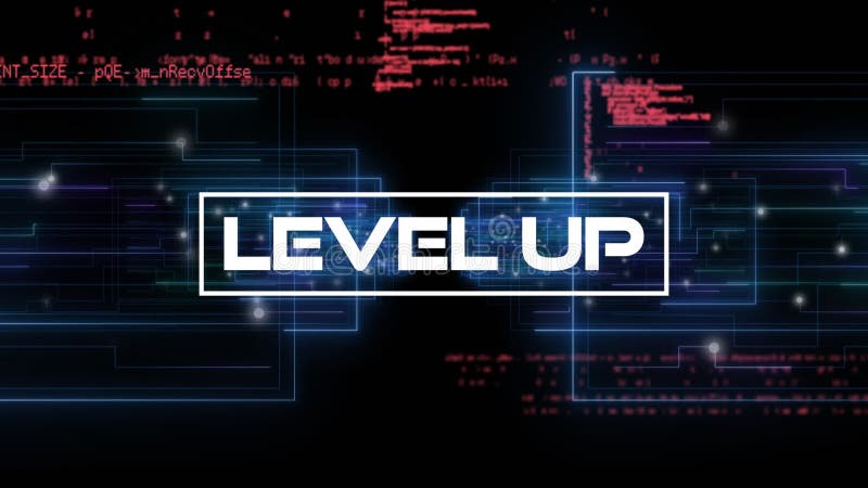 Animation of Level Up Text Over Programming Language and Illuminated Maze Structures Stock Video ...