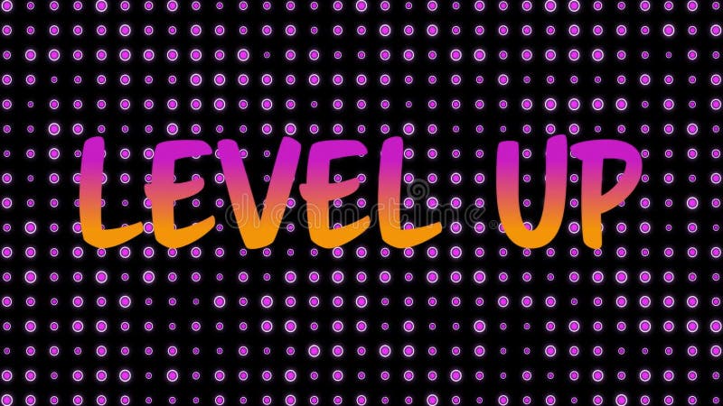 Animation of Level Up Text Over Rows of Flickering Discs on Black ...