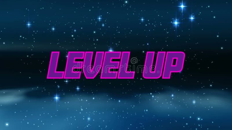 Animation of Level Up Text with Shining Stars in Loop Against Abstract ...