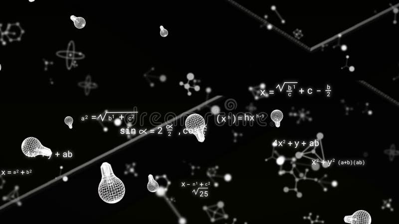 Animation of Light Bulb Icons and Mathematical Equations Over Molecules ...