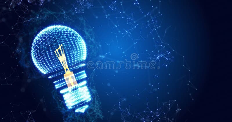 Animation of Light Bulb Spinning with Network of Connections on Blue ...