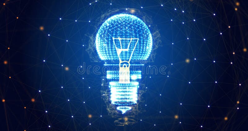 Animation of Light Bulb Spinning with Network of Connections on Blue ...