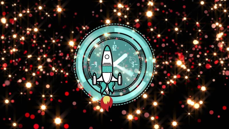Animation of Light Spots and Rocket Over Clock Stock Video - Video of ...
