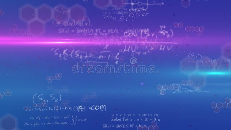 Animation of Light Trails and Mathematical Equations on Blue Background ...