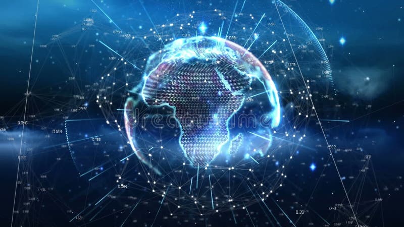 Animation of Light Trails Over Spinning Globe Against Blue Gradient ...