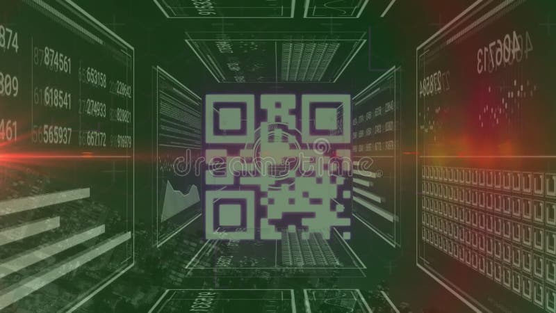 Animation of Light Trails with Qr Code Over Cityscape Stock Footage ...