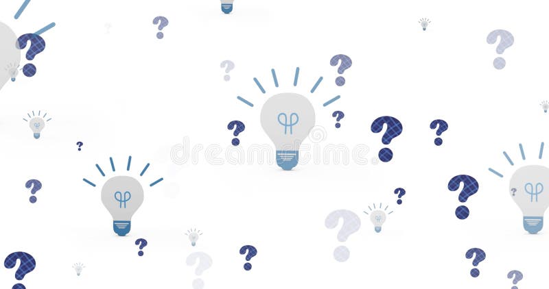 Animation of Lightbulb Icons Over Question Marks on White Background ...