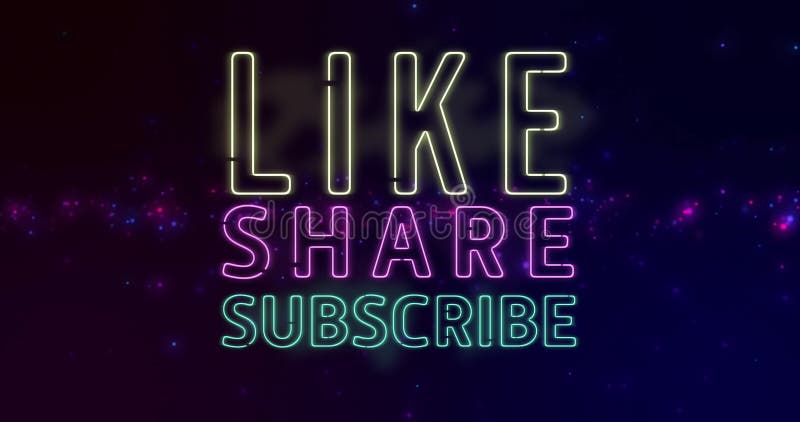 Animation of Like, Share, Subscribe Text Over Glowing Lights Over Black ...