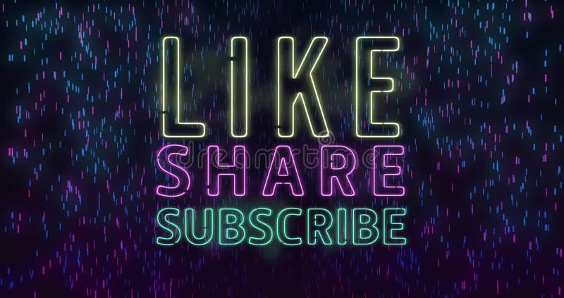 Animation of Like Share Subscribe Text Over Light Trails on Black ...