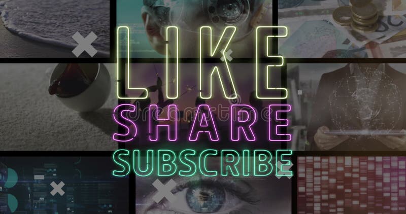 Animation of Like, Share, Subscribe Text Over Screens Stock Video ...