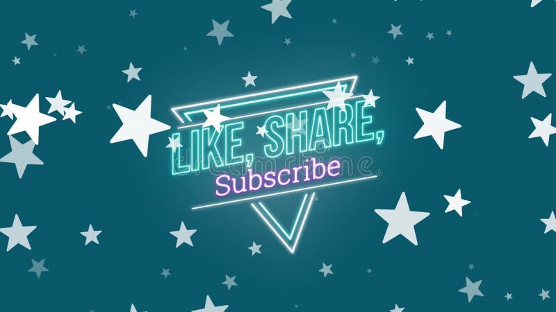 Animation of Like Share Subscribe Text Over Stars on Blue Background ...