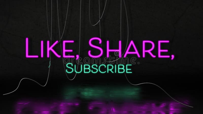 Animation of Like, Share, Subscribe Text in Pink and Blue Neon, with ...