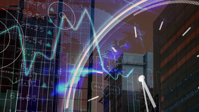 Animation of Line Graph with Numbers and Clock and Map Over Modern ...