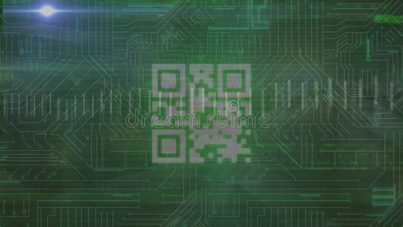 Animation Of Line Graph Over Qr Code And Computer Language Against