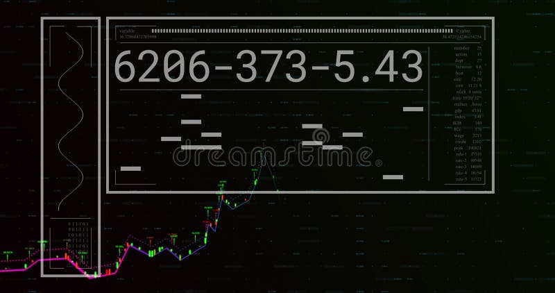 Animation of Lines, Changing Numbers, Loading Bars and Multiple Graphs Over Black Background ...