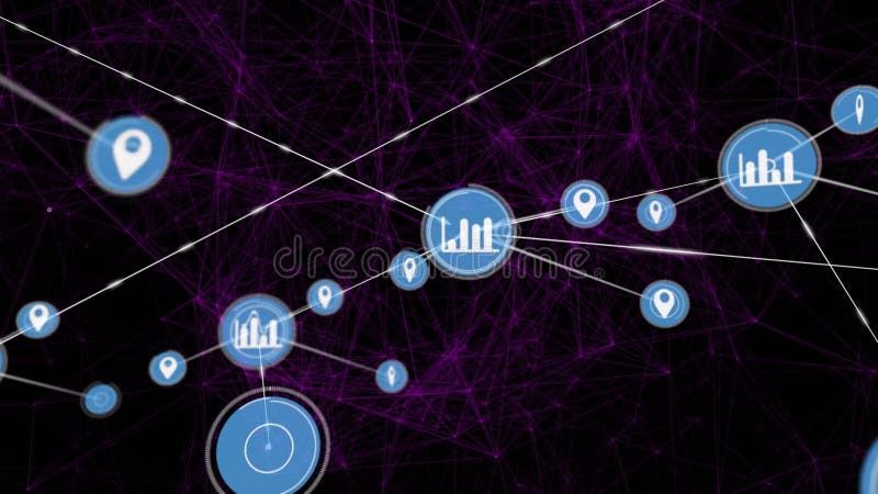 Animation of Lines Connecting Dots with Graphs, Map Pin Icons on ...
