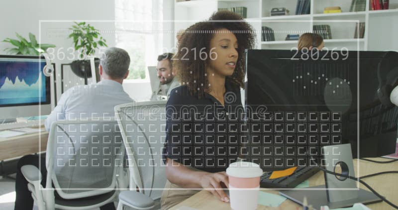 Animation of Loading Bar, Squares, Changing Numbers, Biracial Woman ...