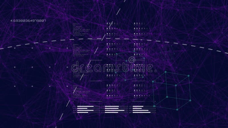 Animation of Loading Bars, 3d Cubes, Changing Numbers and Connected Dots Over Abstract ...