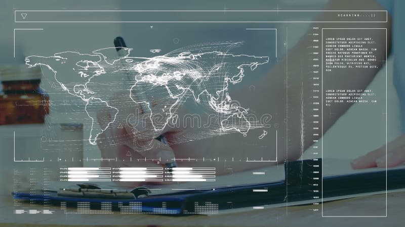 Animation of Loading Bars and Map Over Midsection of Caucasian Girl ...