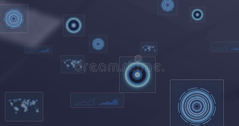 Animation Of Loading Circles And Map In Shape Over Abstract Background