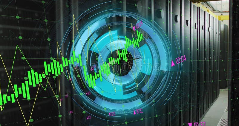 Animation of Loading Circles with Numbers and Multiple Graphs Over Network Server Room Stock ...