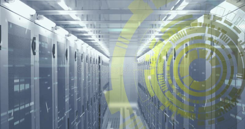 Animation of Loading Circles Over Bars on Data Server Systems in Server Room Stock Footage ...