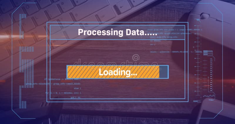 Animation of Loading Over Digital Screen, Mouse and Keyboard on Desk ...