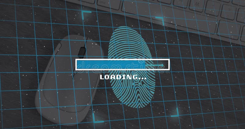 Animation of Loading Over Fingerprint, Mouse and Keyboard on Desk Stock ...