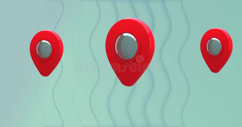 Animation of Location Marks Over Green Background with Waves Stock ...