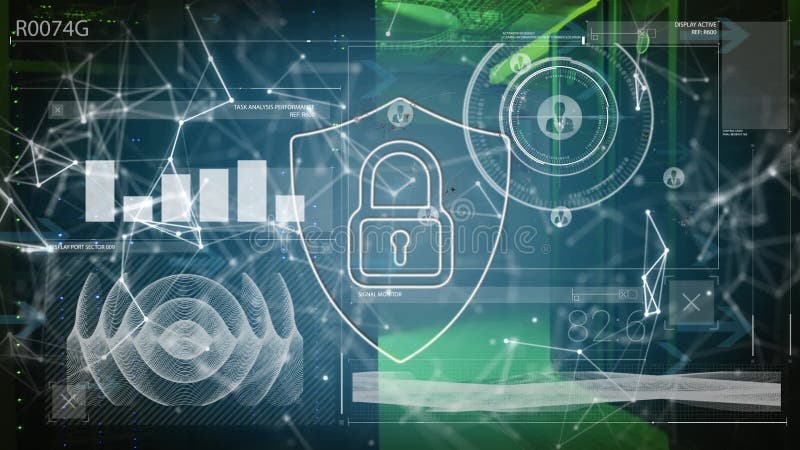 Animation of Lock in Shield, Dots and Profile Icons Connecting with ...