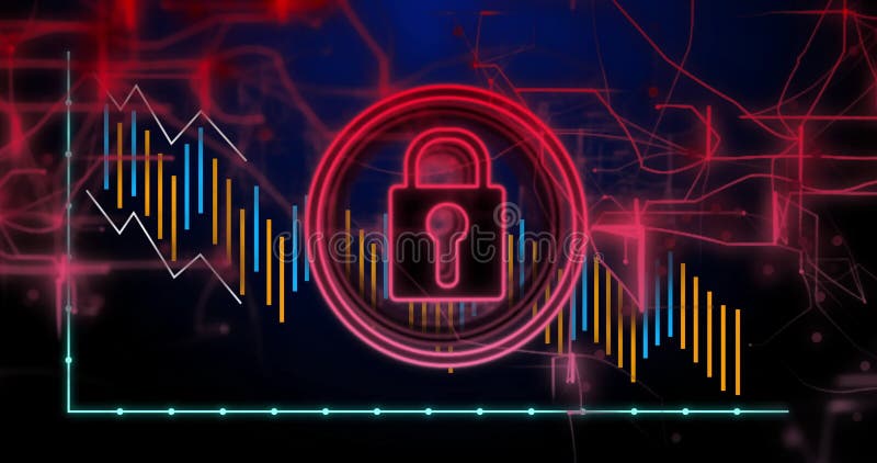 Animation of Lock Symbol Over Digital Graph, Representing Cybersecurity ...